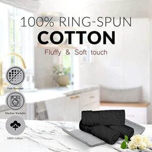 GOLD TEXTILES 100% Cotton Washcloth - 12 Pack | 13x13 inches | Black - Ultra Soft, Highly Absorbent, Long Lasting and Quick Drying - Hotel & Spa Collection Cool Feel Fingertip Towels