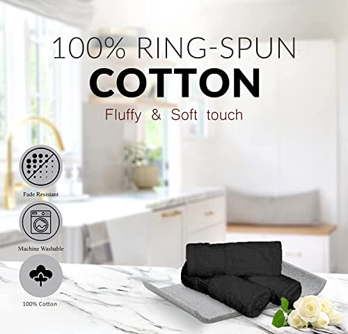 GOLD TEXTILES 100% Cotton Washcloth - 12 Pack | 13x13 inches | Black - Ultra Soft, Highly Absorbent, Long Lasting and Quick Drying - Hotel & Spa Collection Cool Feel Fingertip Towels