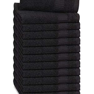 GOLD TEXTILES 100% Cotton Washcloth - 12 Pack | 13x13 inches | Black - Ultra Soft, Highly Absorbent, Long Lasting and Quick Drying - Hotel & Spa Collection Cool Feel Fingertip Towels