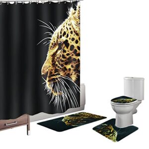 amagical 16 pieces black leopard bath mat set shower curtain set bathroom mat contour mat toilet cover shower curtain 12 hooks