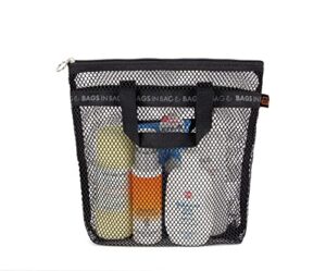 bags in bag portable shower mesh caddy bag quick dry hanging toiletry and bath organizer for travel and swimming (black)