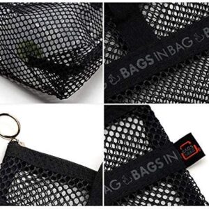 Bags in bag Portable shower Mesh Caddy bag Quick Dry Hanging Toiletry and Bath Organizer for travel and swimming (Black)