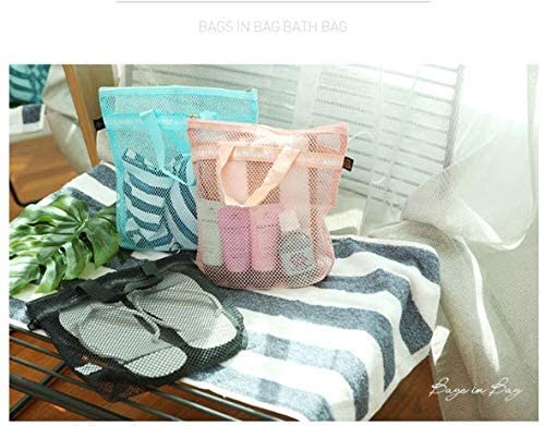 Bags in bag Portable shower Mesh Caddy bag Quick Dry Hanging Toiletry and Bath Organizer for travel and swimming (Black)