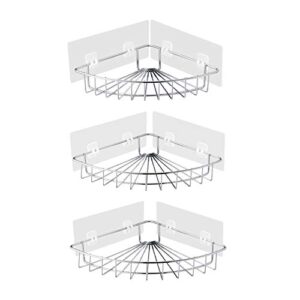 anzzi 3-piece corner shower caddy shelf set with 8 adhesive in chrome | steel wall mount storage organizer shelves for bathroom kitchen garage | sturdy holder rack basket | ac-azsc64ch