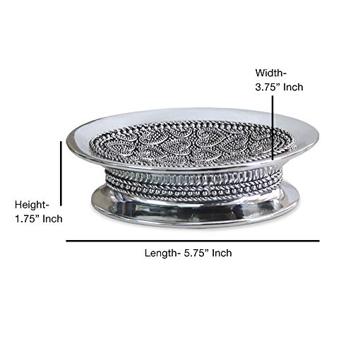 nu steel Beaded Heart Resin Decorative Dish Tray for Bathroom Vanities, Countertops, Pedestals, Kitchen Sink-Store Hand Soap, Pumice Bars, Sponges, Scrubbers-Chrome, Small, Silver