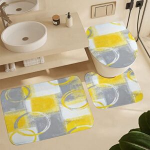 Kazynee Yellow Grey Modern 4 Piece Shower Curtain Sets, Non-Slip Rugs, Toilet Lid Cover and Bath Mat, Durable and Waterproof, for Bathroom Decor Set One Size