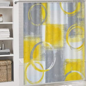 Kazynee Yellow Grey Modern 4 Piece Shower Curtain Sets, Non-Slip Rugs, Toilet Lid Cover and Bath Mat, Durable and Waterproof, for Bathroom Decor Set One Size