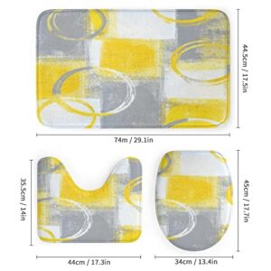 Kazynee Yellow Grey Modern 4 Piece Shower Curtain Sets, Non-Slip Rugs, Toilet Lid Cover and Bath Mat, Durable and Waterproof, for Bathroom Decor Set One Size