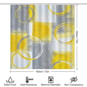 Kazynee Yellow Grey Modern 4 Piece Shower Curtain Sets, Non-Slip Rugs, Toilet Lid Cover and Bath Mat, Durable and Waterproof, for Bathroom Decor Set One Size