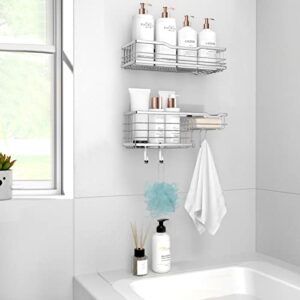 HBlife Self Adhesive Shower Shelves, 2 Pack Shower Caddy with 4 Hooks and Soap Holder, Rustproof Stainless Steel Shower Organizer