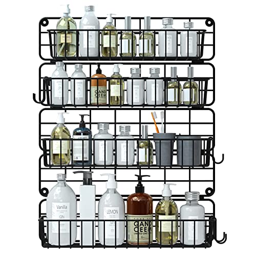 Shower Caddy Bathroom Shelf Rack, Wall Mount for Hanging Shampoo Conditioner - 4-Tier Storage Organizer with Hooks, Rustproof SUS304 Stainless Steel, No Drilling Adhesive Wall Mounted Shower Basket