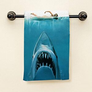 HGOD DESIGNS Shark Hand Towels,Jaws Biting Shark Naked Girl Swimming 100% Cotton Soft Bath Hand Towels for Bathroom Kitchen Hotel Spa Hand Towels 15"X30"