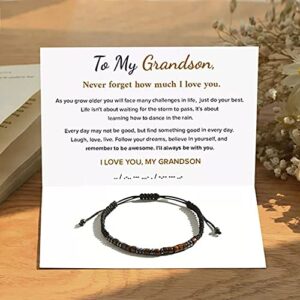 FUFAAPC to My Son and Grandson,I Love You Morse Code Bracelet, I Love You Morse Code Grandson Bracelet, Adjustable Inspirational Beaded Morse Code Bracelets, Personalized Mens Bracelet (A)