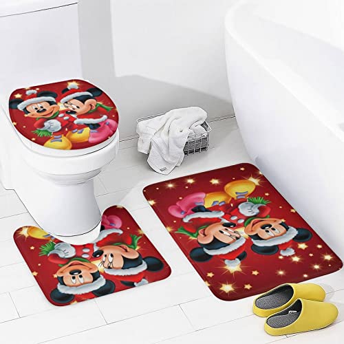 Cartoon 4 Piece Bathroom Set,Shower Curtains for Bathroom Set with Shower Mat Non Slip & Toilet Lid Cover and U Shower Mat Bathroom Rugs Sets