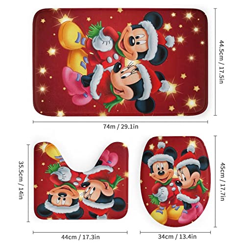 Cartoon 4 Piece Bathroom Set,Shower Curtains for Bathroom Set with Shower Mat Non Slip & Toilet Lid Cover and U Shower Mat Bathroom Rugs Sets