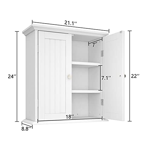 ChooChoo Bathroom Wall Cabinet, Over The Toilet Space Saver Storage Cabinet, Medicine Cabinet with 2 Door and Adjustable Shelves, Cupboard