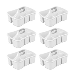 sterilite versatile multi use large home divided plastic storage tote caddy with 4 compartments and carry handle for bathrooms, dorms, white (6 pack)