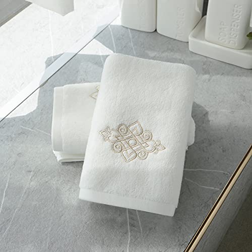 sense gnosis Luxury White Hand Towels Super Thick Soft Embroidered Decorative Hand Towel 100% Cotton Highly Absorbent for Bathroom, Home, Hotel & Spa (13 x 29 Inch Set of 2)