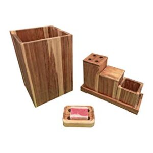 EcoDecors Eleganto 8 Piece Teak Wood Fully Assembled Bathroom Amenities Accessories Set in Natural Finish