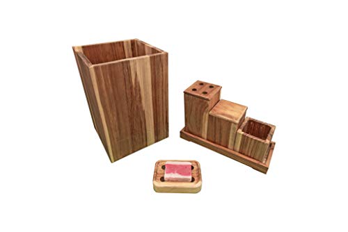 EcoDecors Eleganto 8 Piece Teak Wood Fully Assembled Bathroom Amenities Accessories Set in Natural Finish