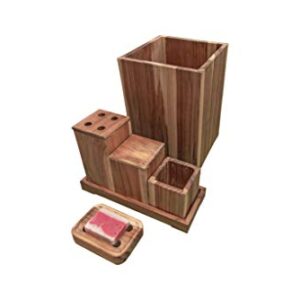 EcoDecors Eleganto 8 Piece Teak Wood Fully Assembled Bathroom Amenities Accessories Set in Natural Finish