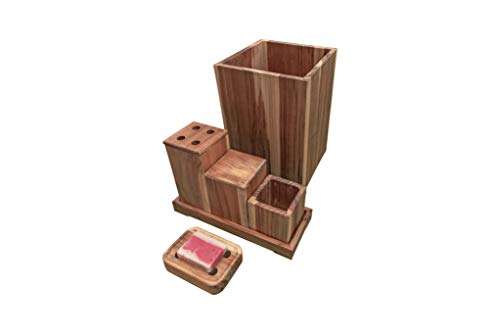 EcoDecors Eleganto 8 Piece Teak Wood Fully Assembled Bathroom Amenities Accessories Set in Natural Finish