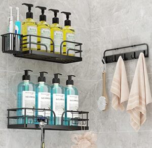 ezfurni set of 4 adhesive shower caddy, rustproof stainless steel bathroom shower organizer & towel holder included, solid shower shelves for inside shower,roomy shower rack, not slide down, black