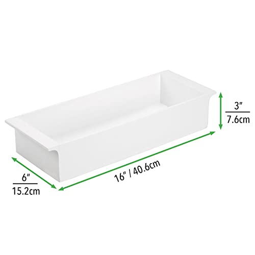 mDesign Deep Bamboo Storage Organizer Tray Bin with Handles, Multipurpose; Use on Bathroom Vanity, Countertop, Toilet Tank - Stackable, 16" Wide - White Wood Finish