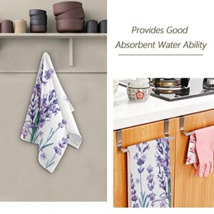 Lavender Flower Hand Towels Purple Butterfly Guest Towels Set of 2 Small Bath Towels Soft Dish Towels for Bathroom Kitchen Gym Decor