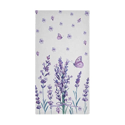 Lavender Flower Hand Towels Purple Butterfly Guest Towels Set of 2 Small Bath Towels Soft Dish Towels for Bathroom Kitchen Gym Decor