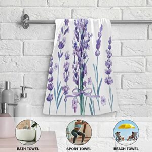 Lavender Flower Hand Towels Purple Butterfly Guest Towels Set of 2 Small Bath Towels Soft Dish Towels for Bathroom Kitchen Gym Decor