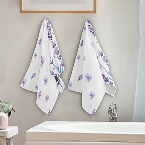 Lavender Flower Hand Towels Purple Butterfly Guest Towels Set of 2 Small Bath Towels Soft Dish Towels for Bathroom Kitchen Gym Decor