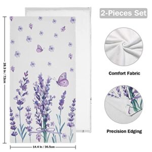 Lavender Flower Hand Towels Purple Butterfly Guest Towels Set of 2 Small Bath Towels Soft Dish Towels for Bathroom Kitchen Gym Decor