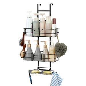 melos over the door shower caddy, 3 tier shower hanging organizer shelf rustproof, shampoo holder bathroom shelf with soap holder, shower basket with hooks, for dorm, toilet, bath, no drilling, black