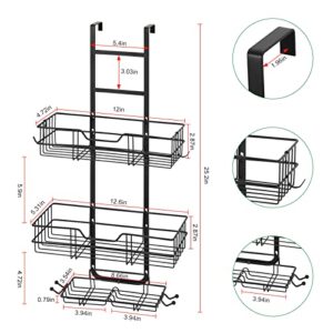 melos Over The Door Shower Caddy, 3 Tier Shower Hanging Organizer Shelf Rustproof, Shampoo Holder Bathroom Shelf With Soap Holder, Shower Basket With Hooks, For Dorm, Toilet, Bath, No Drilling, Black