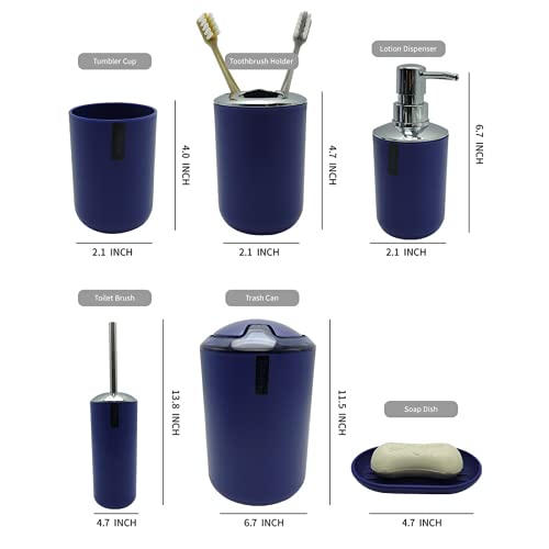 6 Pcs Bathroom Accessories Set, Toilet Brush, Soap Dish, Trash Can, Toothbrush Cup, Soap Dispenser, Bathroom Accessory Set