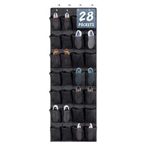 hkcduut hanging shoe storage organizer over the door 28 large mesh pockets door storage shoe holders shoe rack for closet behind door organizer, black 67"x22"