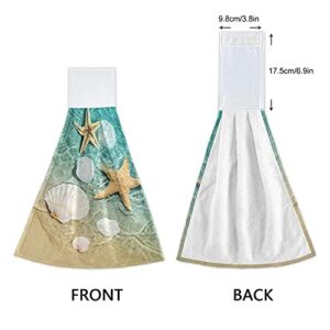 Hanging Towels,2 Pack Kitchen Hand Towel Starfish Seashell On Beach for Hand, Face, Hair, Gym, Yoga, Dishcloth, Kitchen and Bath