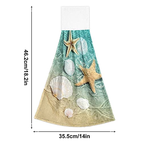 Hanging Towels,2 Pack Kitchen Hand Towel Starfish Seashell On Beach for Hand, Face, Hair, Gym, Yoga, Dishcloth, Kitchen and Bath