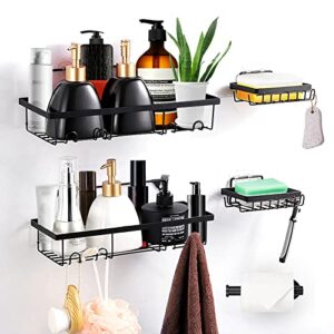 Bathroom Shower Caddy 5 Pack Adhesive Shower Shelves with Soap Holder & Hook Rustproof Shower Rack No Drilling Wall Mounted Bathroom Shower Organizer