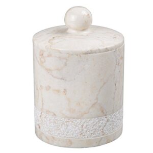 creative home natural champagne marble hand carved collection cotton ball swab holder, storage jar container organizer bathroom countertop organizer, beige