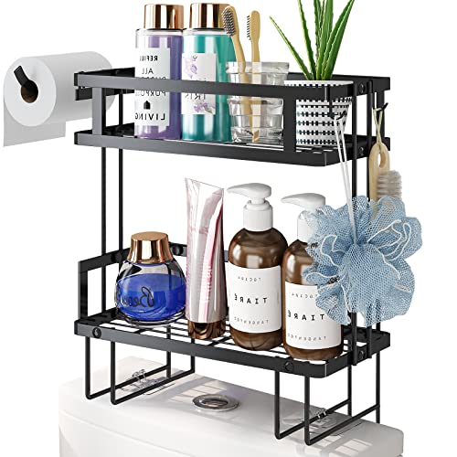 CD HOME Over The Toilet Storage, Bathroom Organizer Shelves,No Drilling Space Saver Organizer Rack for Paper Towels Shampoo(Black, 2-Tier)