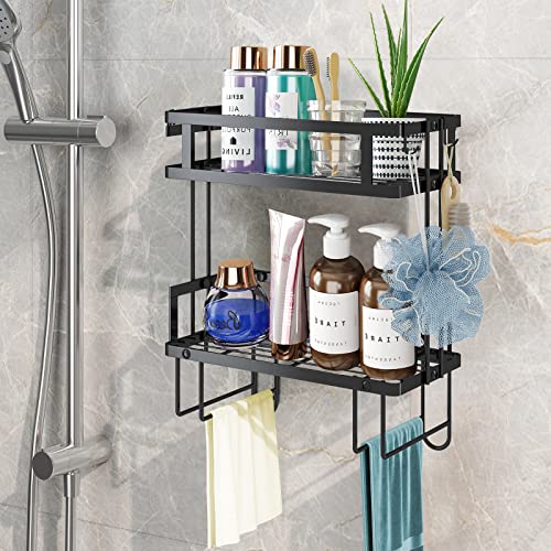 CD HOME Over The Toilet Storage, Bathroom Organizer Shelves,No Drilling Space Saver Organizer Rack for Paper Towels Shampoo(Black, 2-Tier)