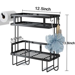 CD HOME Over The Toilet Storage, Bathroom Organizer Shelves,No Drilling Space Saver Organizer Rack for Paper Towels Shampoo(Black, 2-Tier)