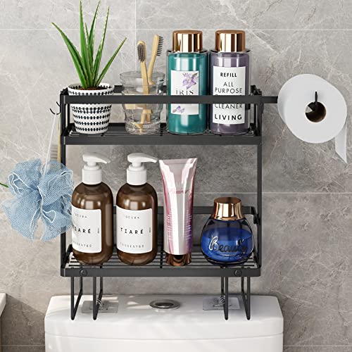 CD HOME Over The Toilet Storage, Bathroom Organizer Shelves,No Drilling Space Saver Organizer Rack for Paper Towels Shampoo(Black, 2-Tier)