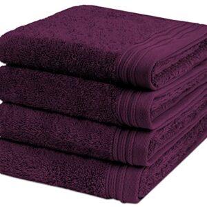 Weidemans Premium Towel Set of 4 Hand Towels 18" x 30" Color: Plum(Reddish Purple) | Pure Cotton |Machine Washable High Absorbency