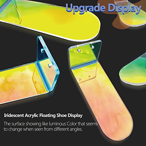 RORKIM Iridescent Acrylic Floating Shoe Display,Rainbow Sneaker Shelves Wall Mounted Organizer Stand for Displaying Collections Shoe Box,Sneaker Display for Bedroom Hallways etc(6pcs)