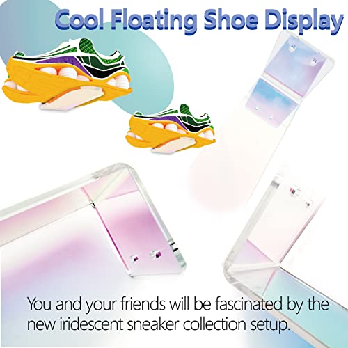 RORKIM Iridescent Acrylic Floating Shoe Display,Rainbow Sneaker Shelves Wall Mounted Organizer Stand for Displaying Collections Shoe Box,Sneaker Display for Bedroom Hallways etc(6pcs)