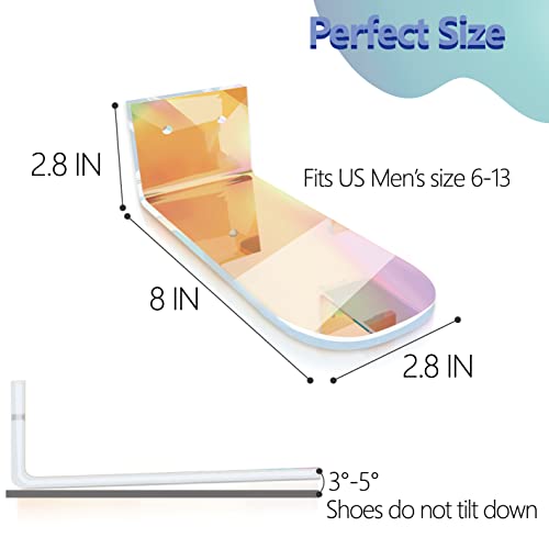 RORKIM Iridescent Acrylic Floating Shoe Display,Rainbow Sneaker Shelves Wall Mounted Organizer Stand for Displaying Collections Shoe Box,Sneaker Display for Bedroom Hallways etc(6pcs)