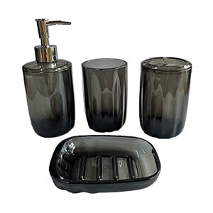 yosxicc home/hotel premium bathroom washing room countertop accessory set, 4-in-1 bathroom accessory set, toothbrush holder,soap dispenser/bath liquid bottle, soap dish/box,mouthwash cup (light black)